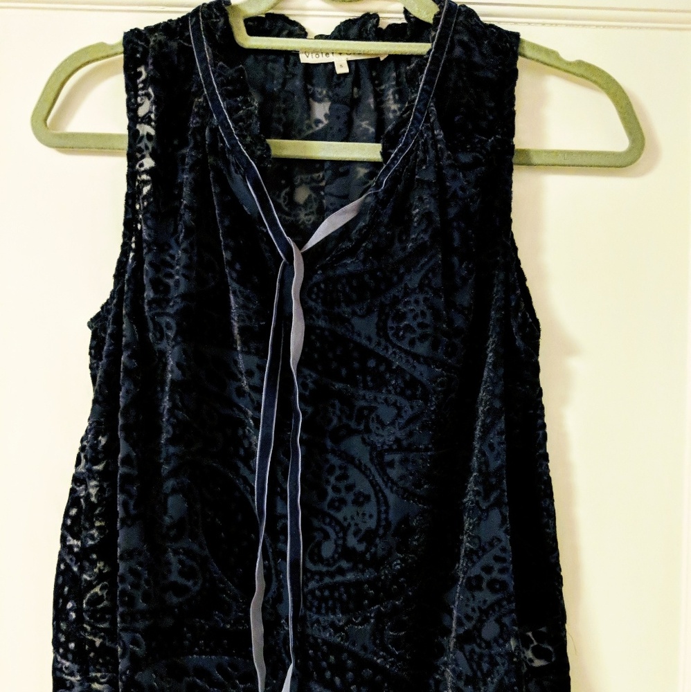 Violet & Claire Velvet Embossed Sleeveless Blouse - Gem